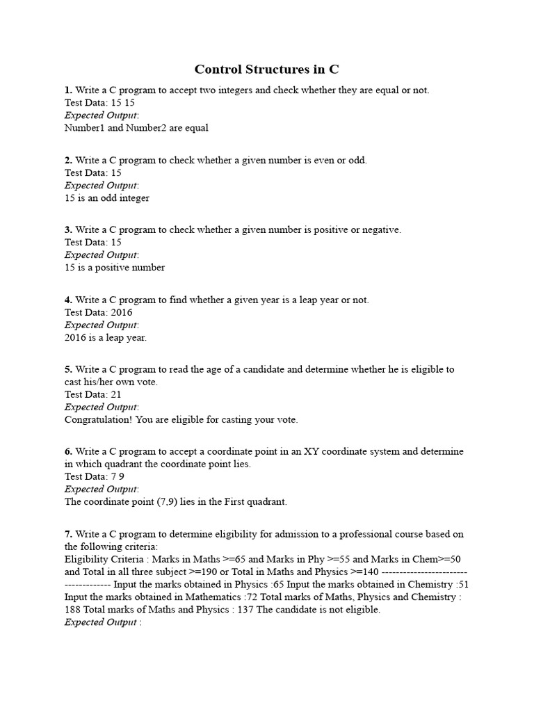 Practice Questions Control Structures | PDF