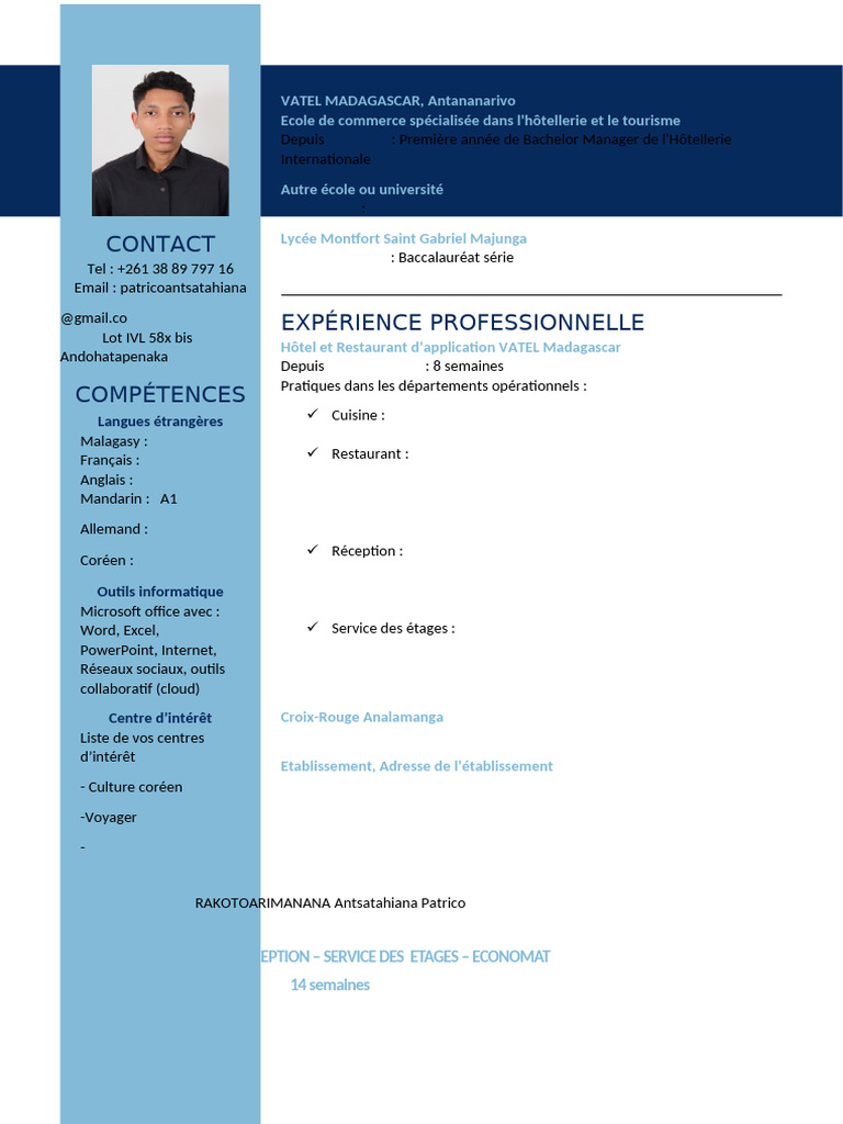 Modèle CV Des Étudiants Vatel | PDF