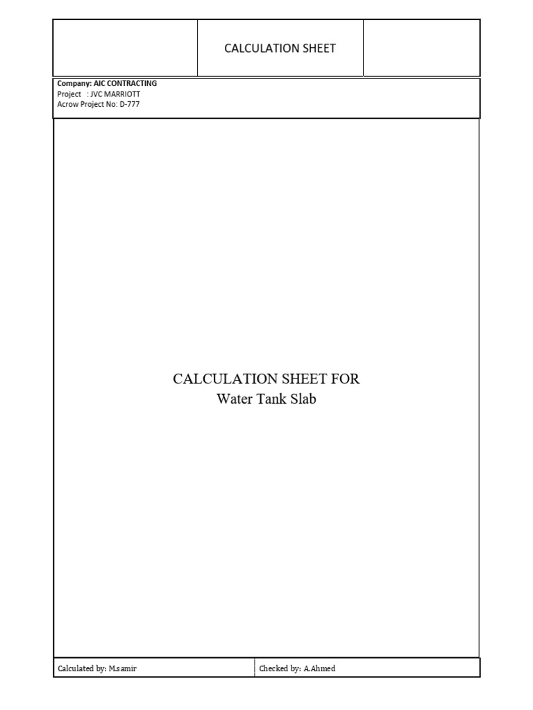 Calculation Water Tank Slab | PDF