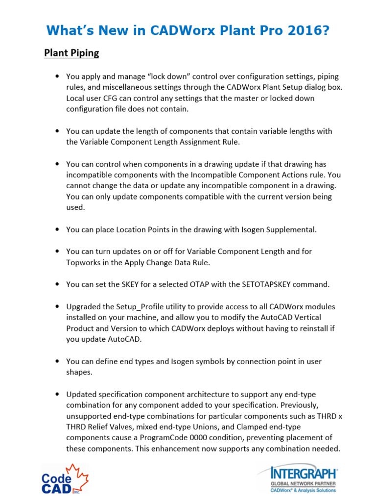 What S New in Cadworx Plant Pro 2016 Codecad Com | PDF | Computer File | Pipe (Fluid Conveyance)