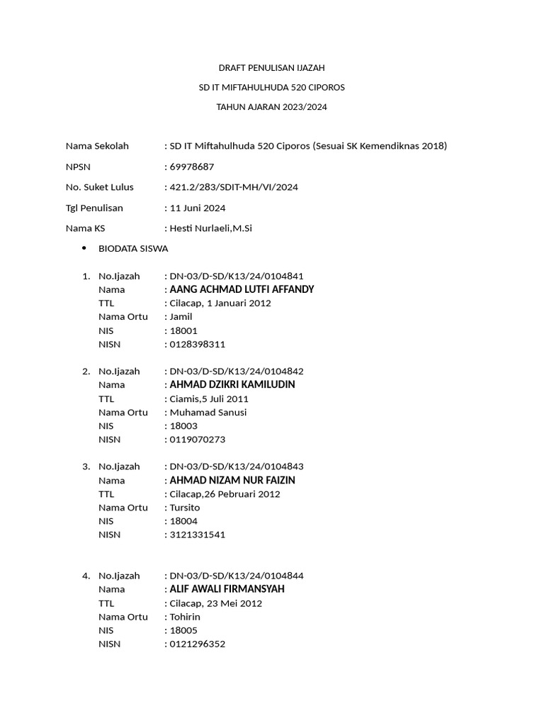 Draft Penulisan Ijazah | PDF