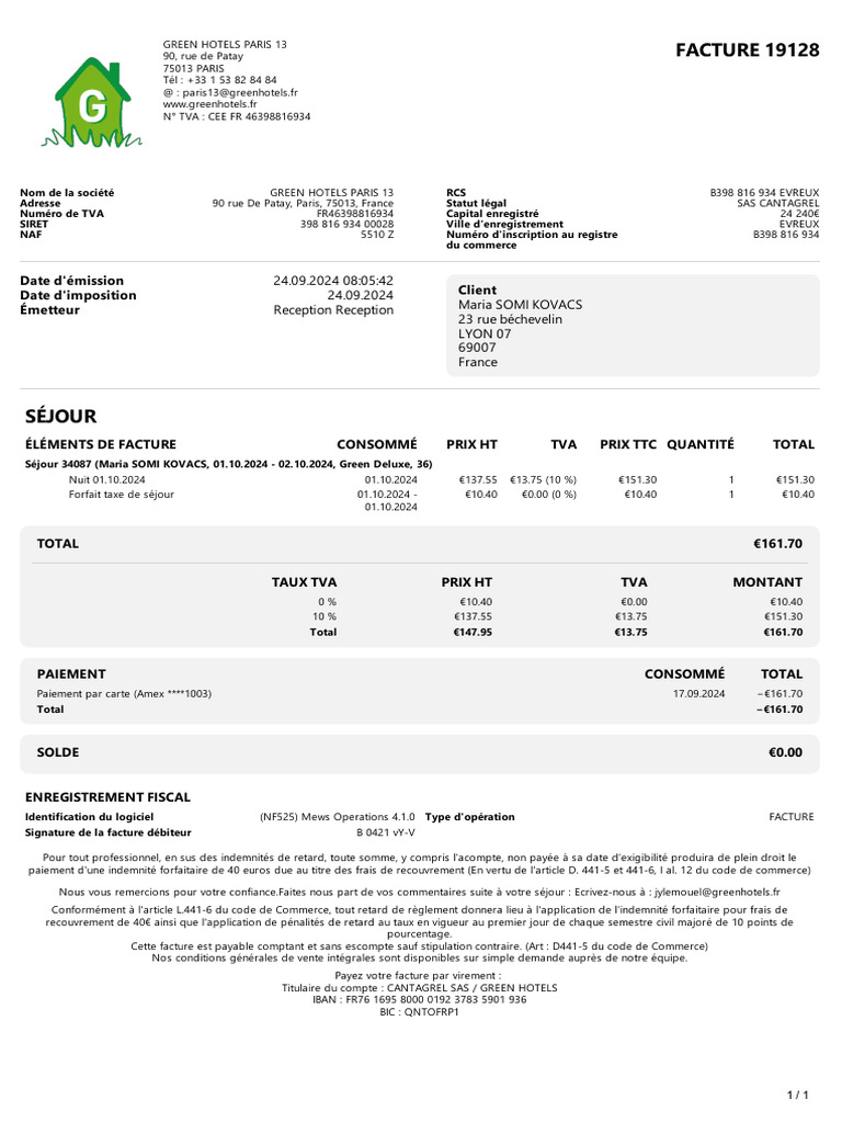 Facture Hotel Paris 01.10.24 | PDF