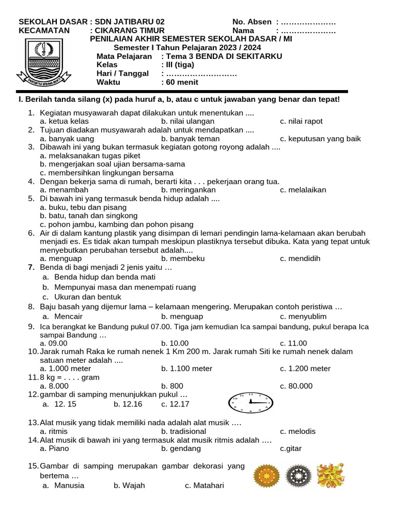 Soal PAS Kelas 3 Tema 3 | PDF