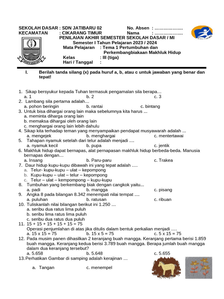 Soal PAS Kelas 3 Tema 1 | PDF