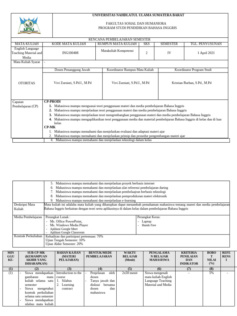 Rps Elt Material and Media Genap 2021 | PDF