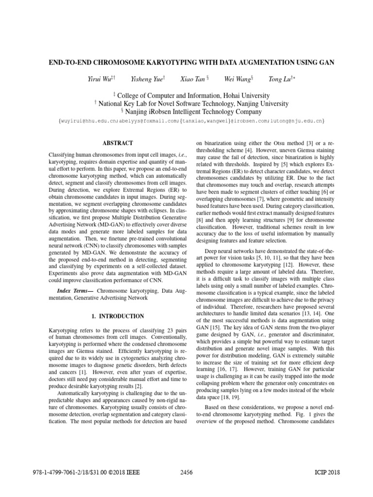 END-TO-END CHROMOSOME KARYOTYPING WITH DATA AUGMENTATION USING GAN | PDF