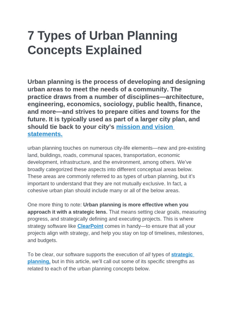 7 Types of Urban Planning Concepts Explained | PDF