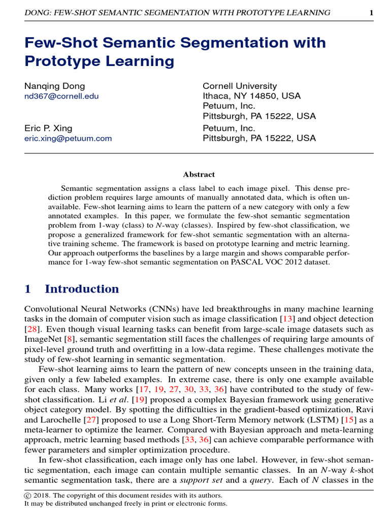 Few-Shot Semantic Segmentation With Prototype Learning | PDF