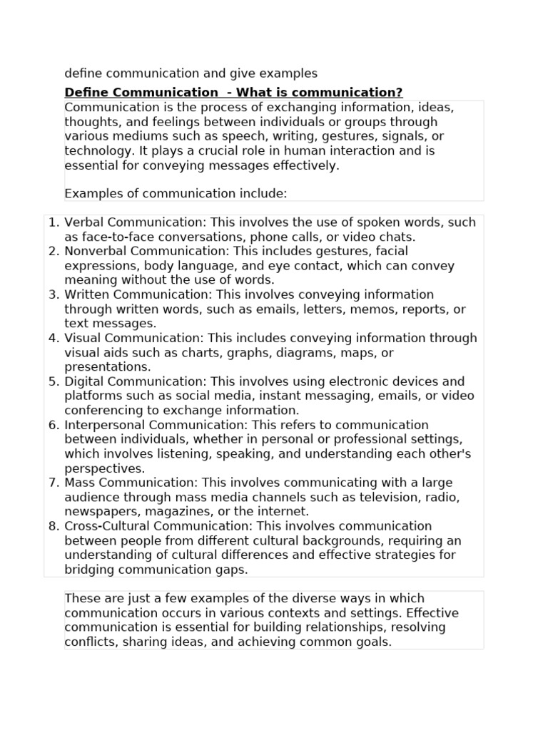 Define Communication and Give Examples REPORT | PDF