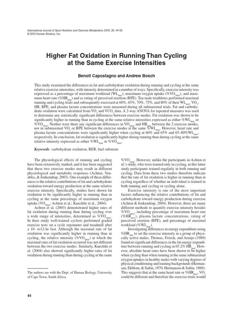 Higher Fat Oxidation in Running | PDF
