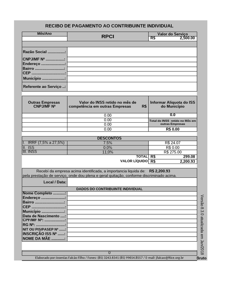 Recibo de Prestador Contribuinte Individual | PDF