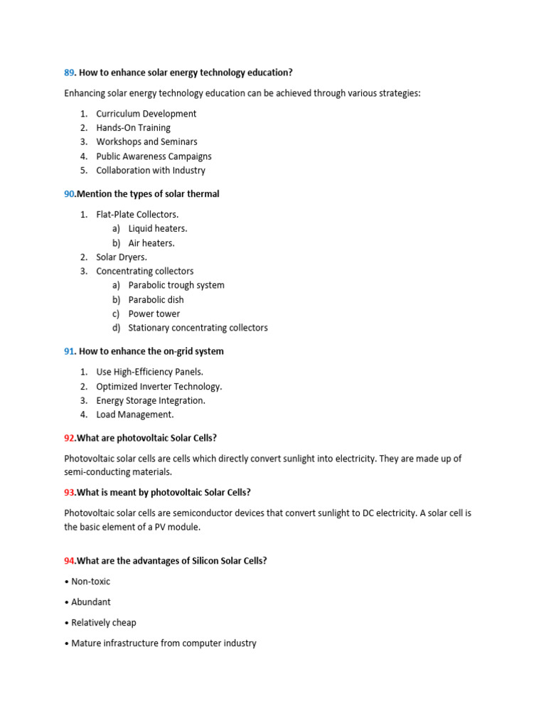 Renewable Energy Questions 89 To 189 | PDF