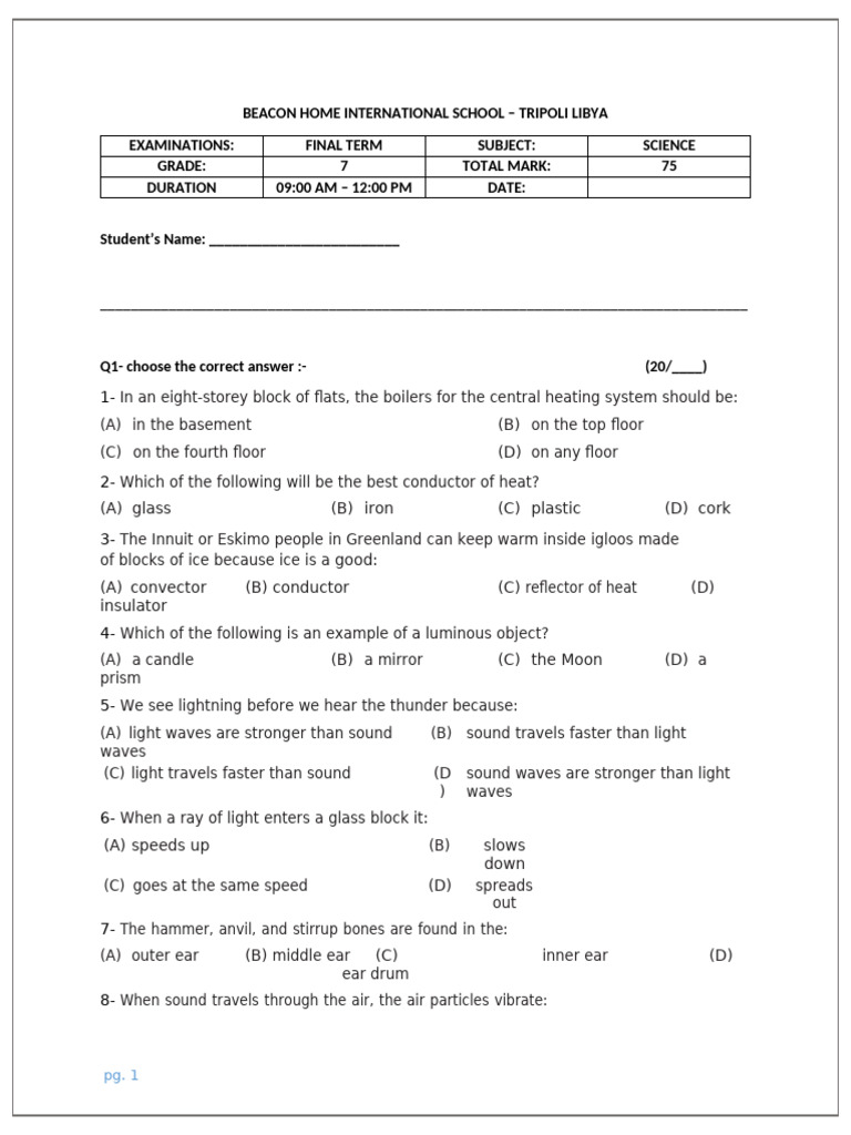 grade 7 final exam (may) | PDF
