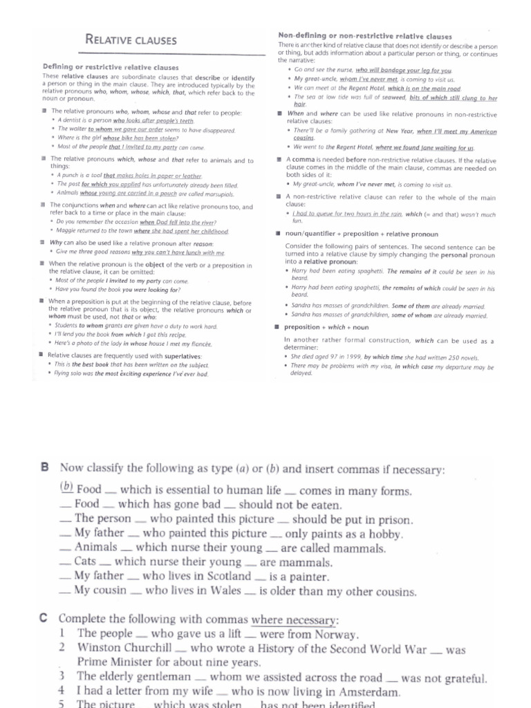 Defining and Non Defining Clauses | PDF