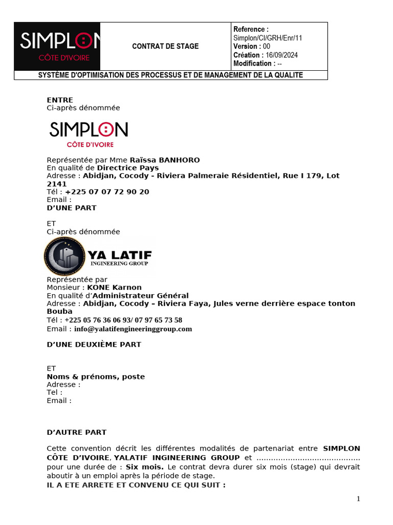 Canavas Contrat de Stage Modifie | PDF