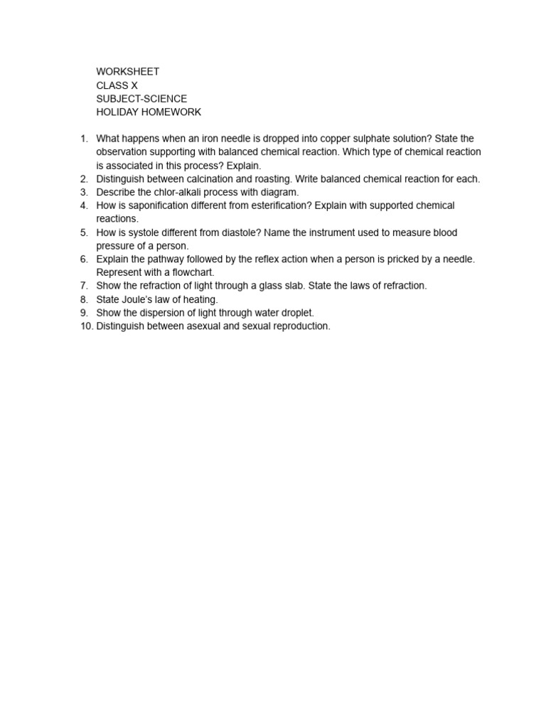 HHW Science Class X | PDF