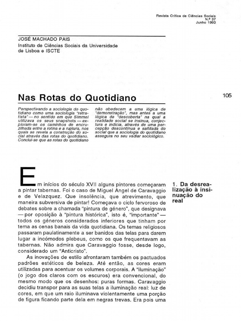 Jose Machado Pais - Nas Rotas Do Quotidiano | PDF