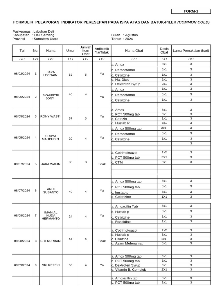 Formulir Indikator Juli 2024 Ispa Diare NS-1 | PDF