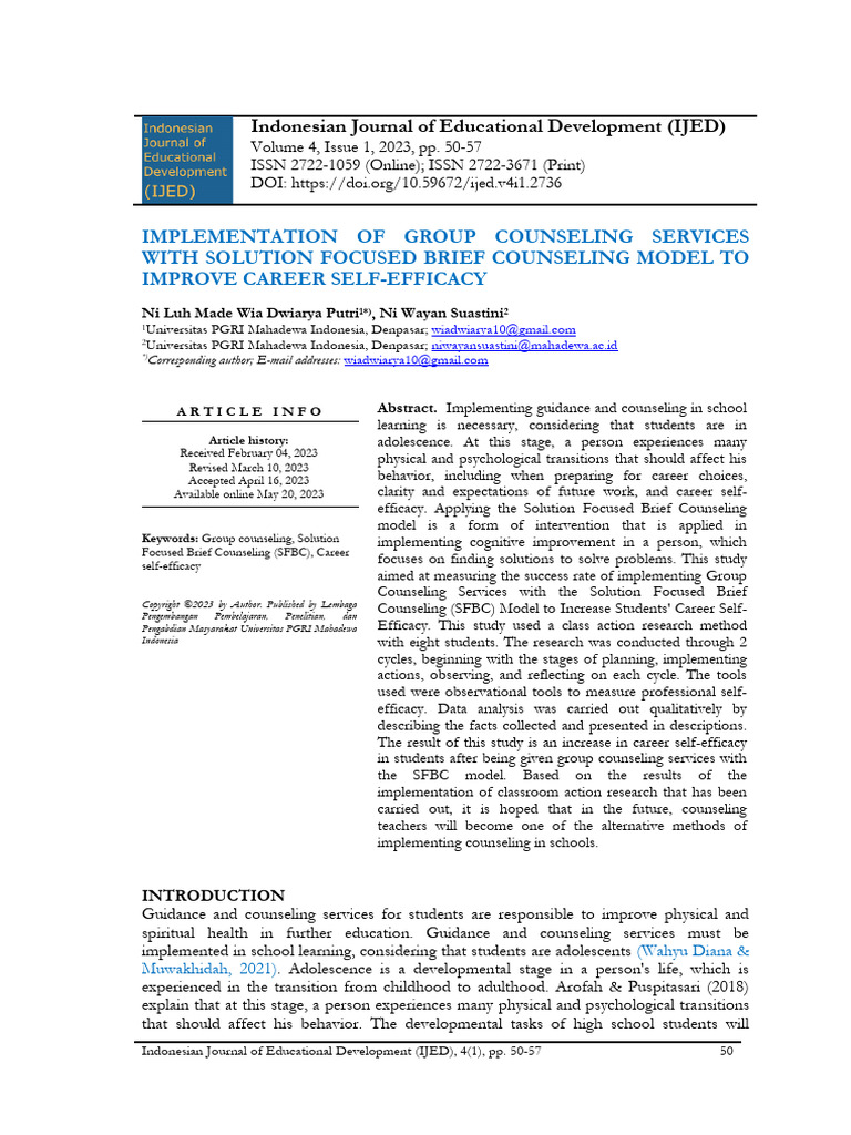 IMPLEMENTATION OF GROUP COUNSELING SERVICES WITH SOLUTION FOCUSED BRIEF ...