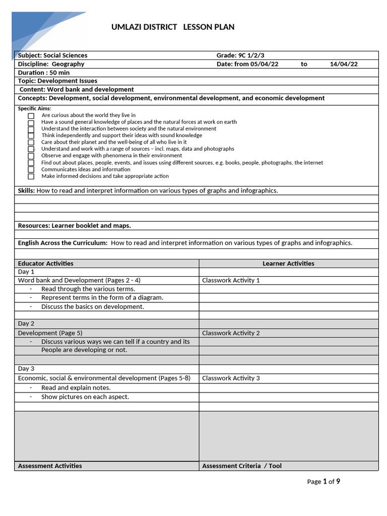 Gr9 - CAPS Lesson Plans T2 - Geog | PDF