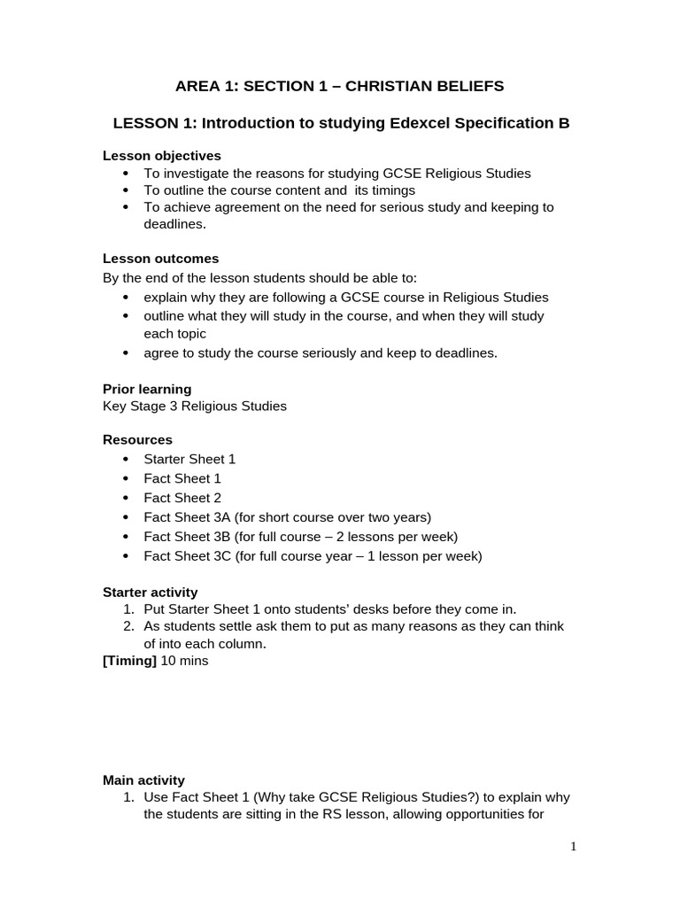 Edexcel RS For GCSE Beliefs in Action Specification B Lesson Plans | PDF