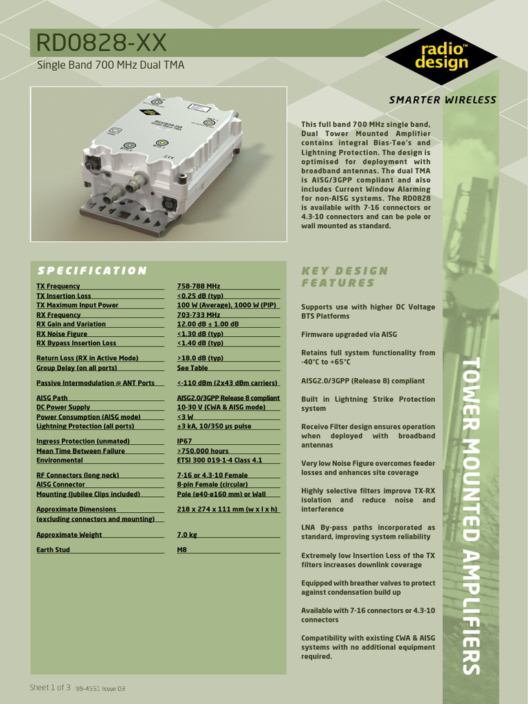 RD0828 99-4551-03 Single Band 700 MHZ Dual TMA (Compressed) | PDF