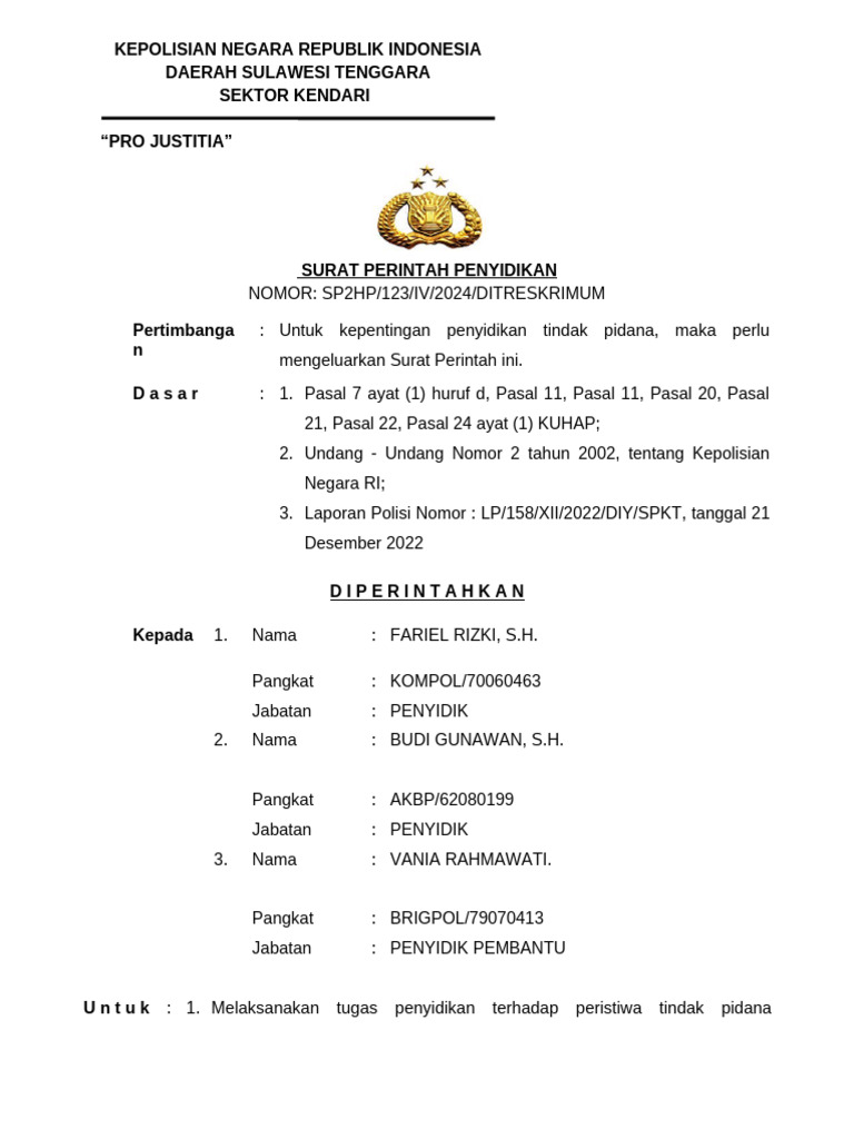 Surat Perintah Penyidikan | PDF