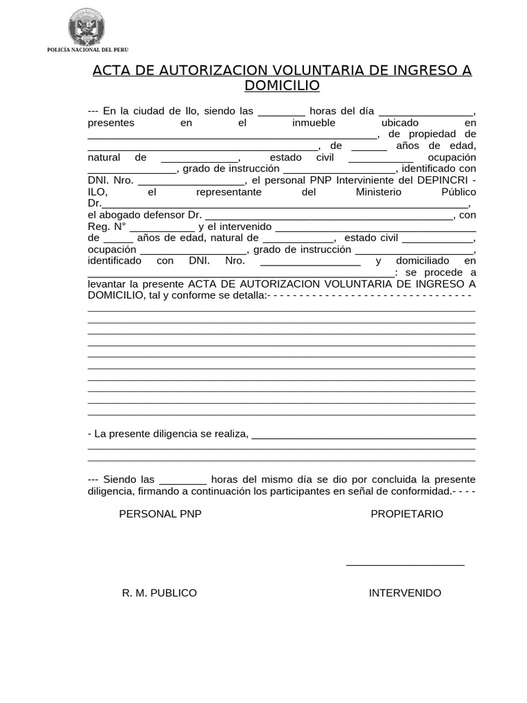 Acta de Autorizacion de Ingreso A Domicilio | PDF