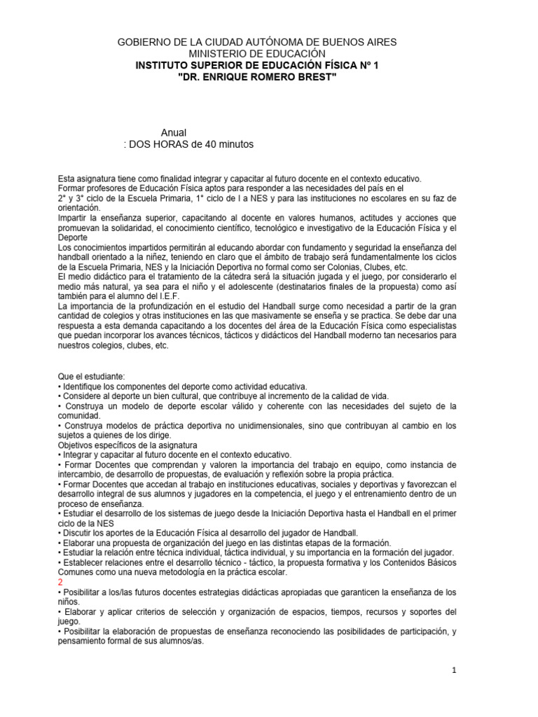 Handball I DC 2015 - Programa Actualizado | PDF