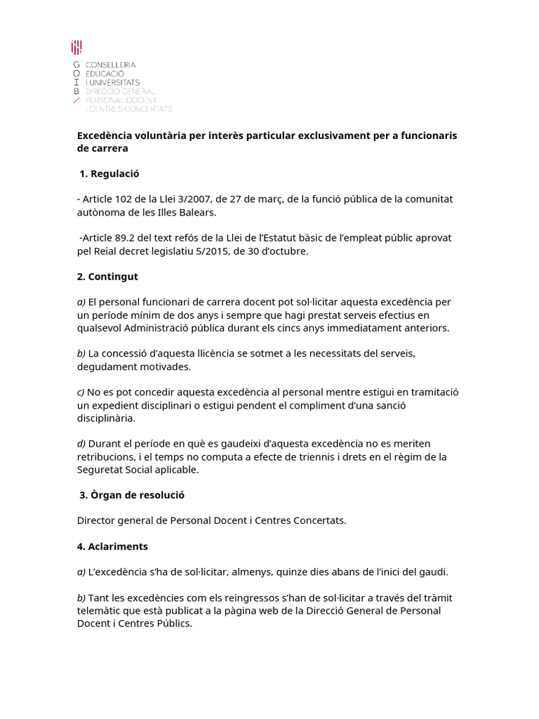 EXCEDENCIA Voluntaria Interes Particular | PDF