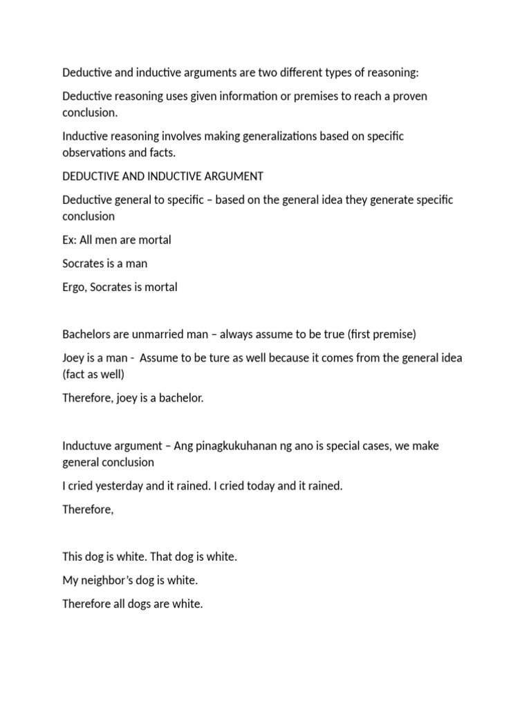 Deductive And Inductive Arguments Are Two Different Types Of Reasoning Pdf