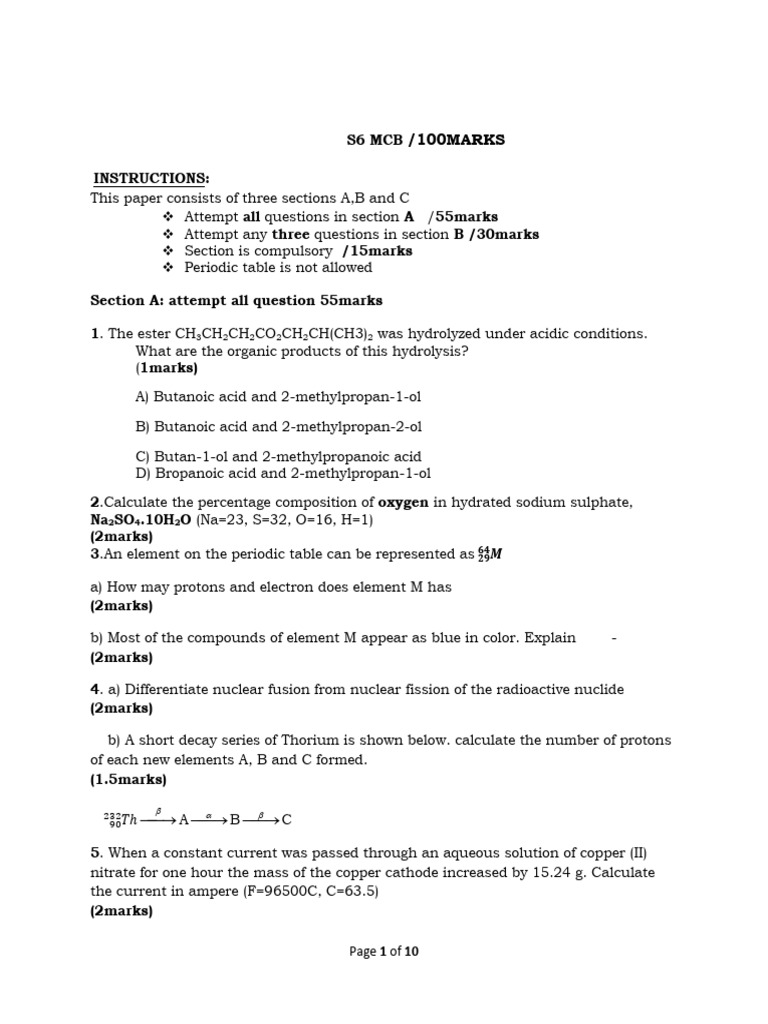 S6 Chemistry Exam Questions and Answers | PDF | Buffer Solution ...