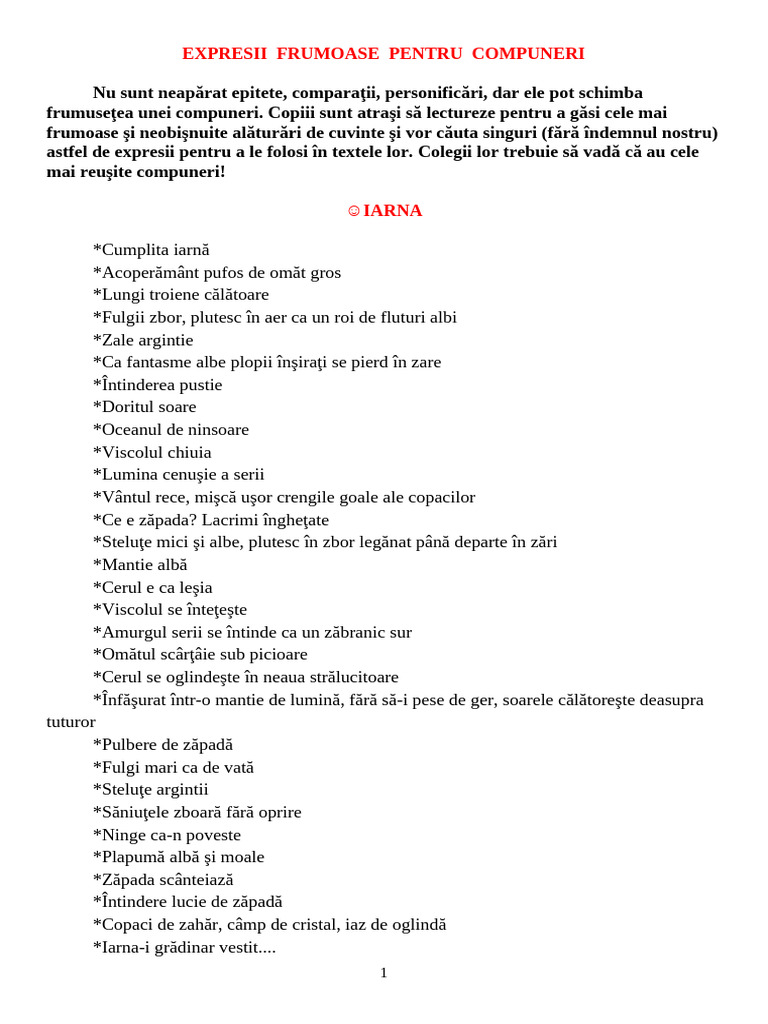 expresii frumoase compuneri | PDF