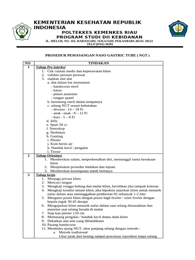 Sop Pemasangan NGT | PDF