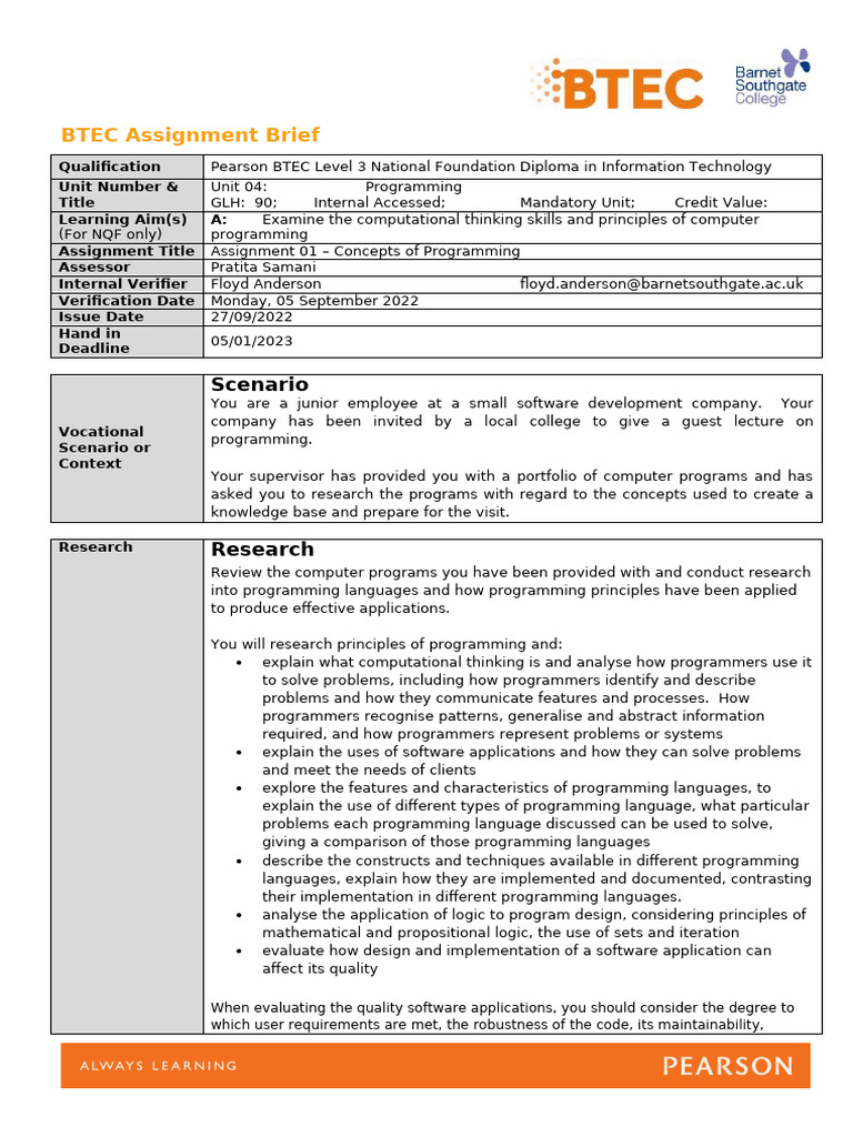 2223 Unit 04 Assignment 01 Concepts of Programming | PDF