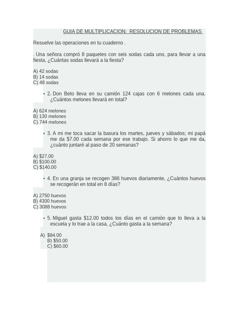 Resolucion de Problemas en La Multiplicacion | PDF