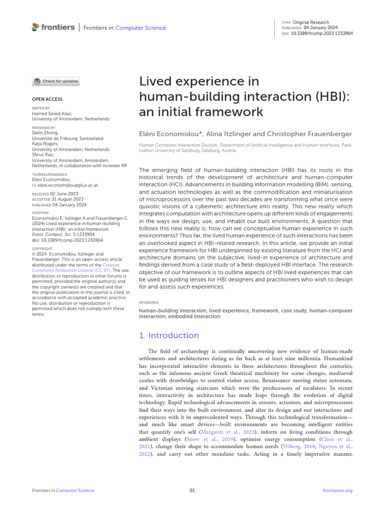 Lived Experience in Human - Building Interaction (HBI) - An Initial ...