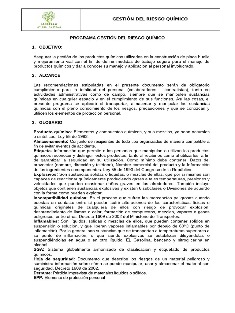 GTH PRG 3 Programa Manejo Quimicos | PDF