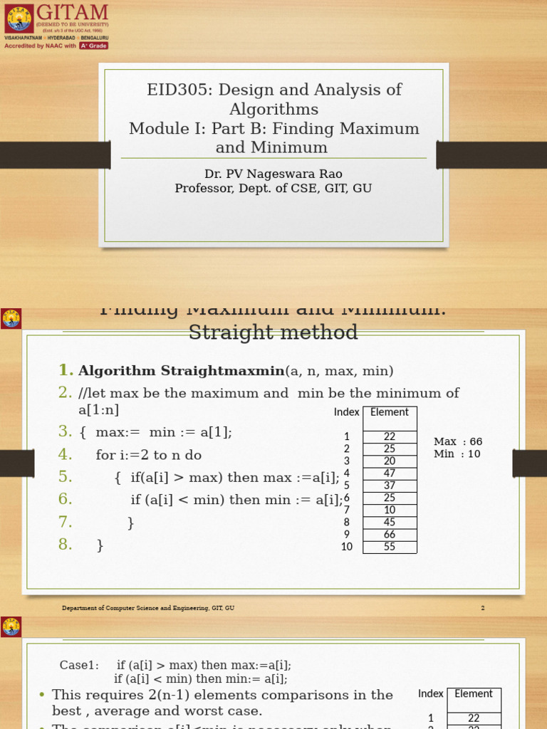 Module I - Part B DAndC Finding Maximum and Minimum | PDF