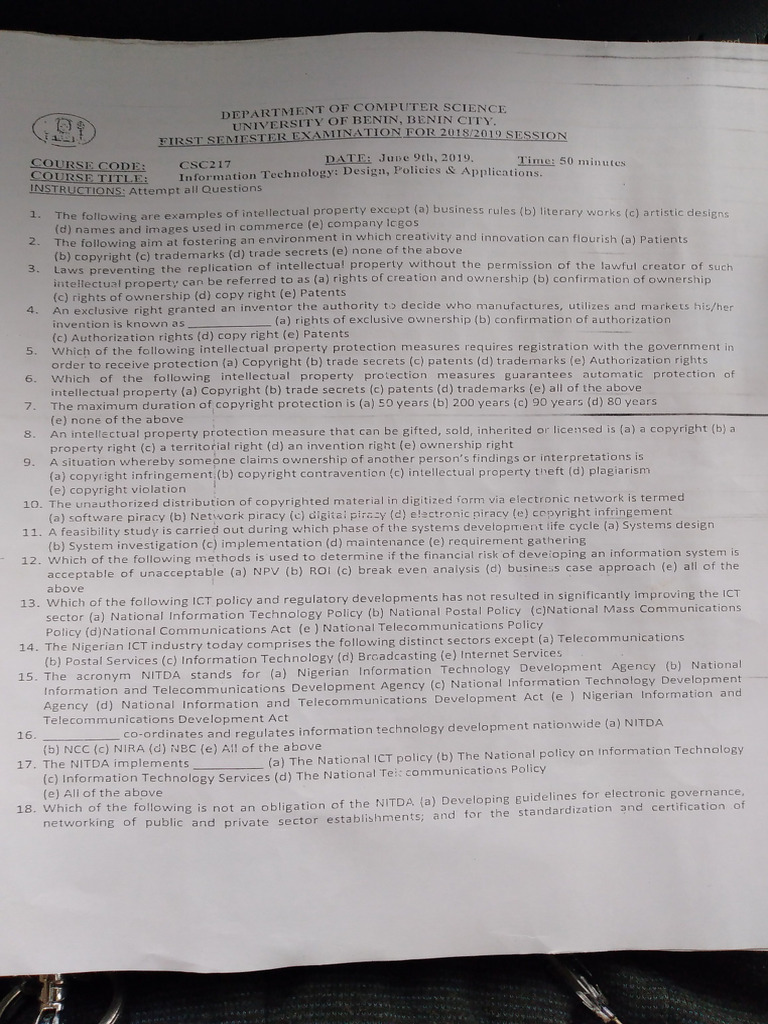 CSC 1st Semester PQ (Part 2) | PDF