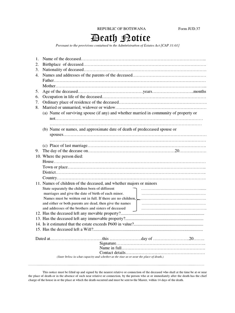 Death Notice - Jud37 | PDF