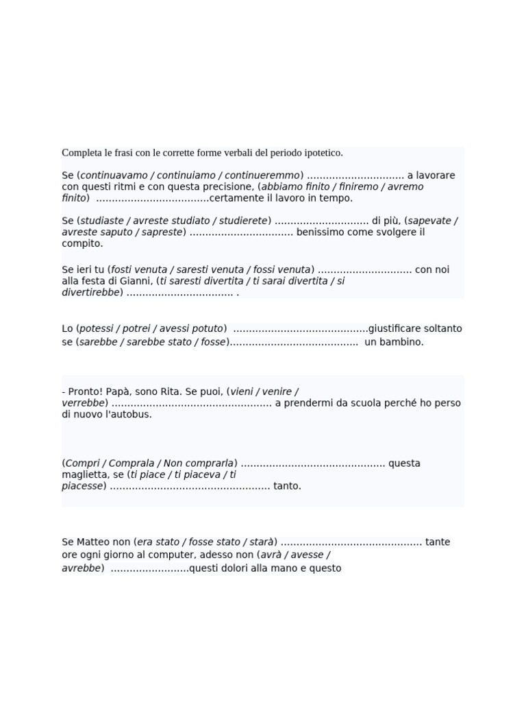 Esercizi Periodo Ipotetico | PDF