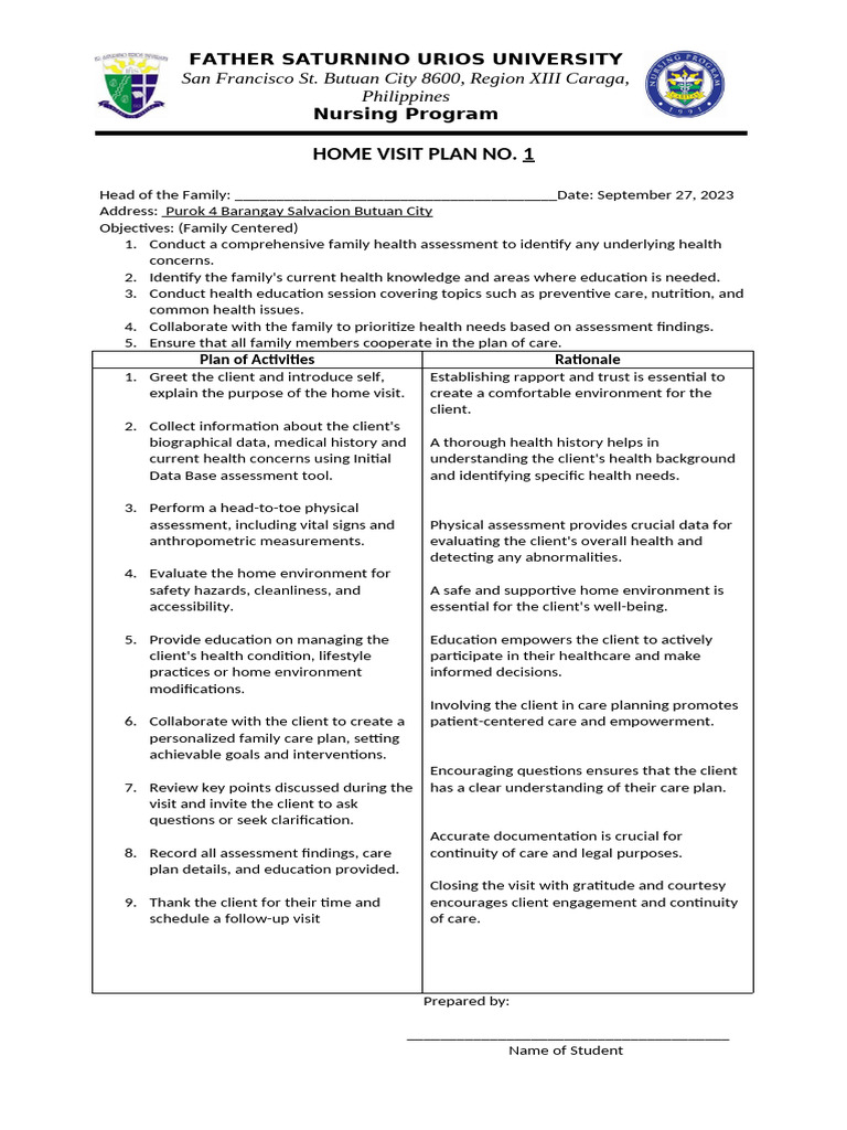 CHN Home Visit Plan 1 | PDF