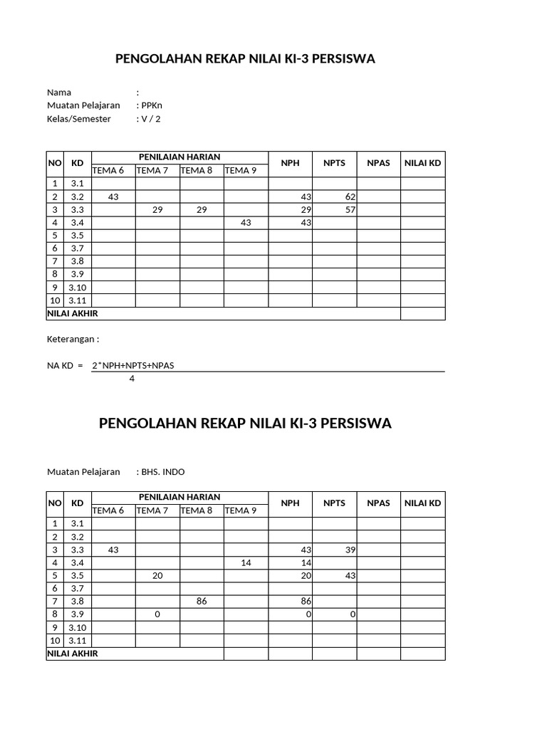PENGOLAHAN REKAP NILAI UL HARIAN | PDF