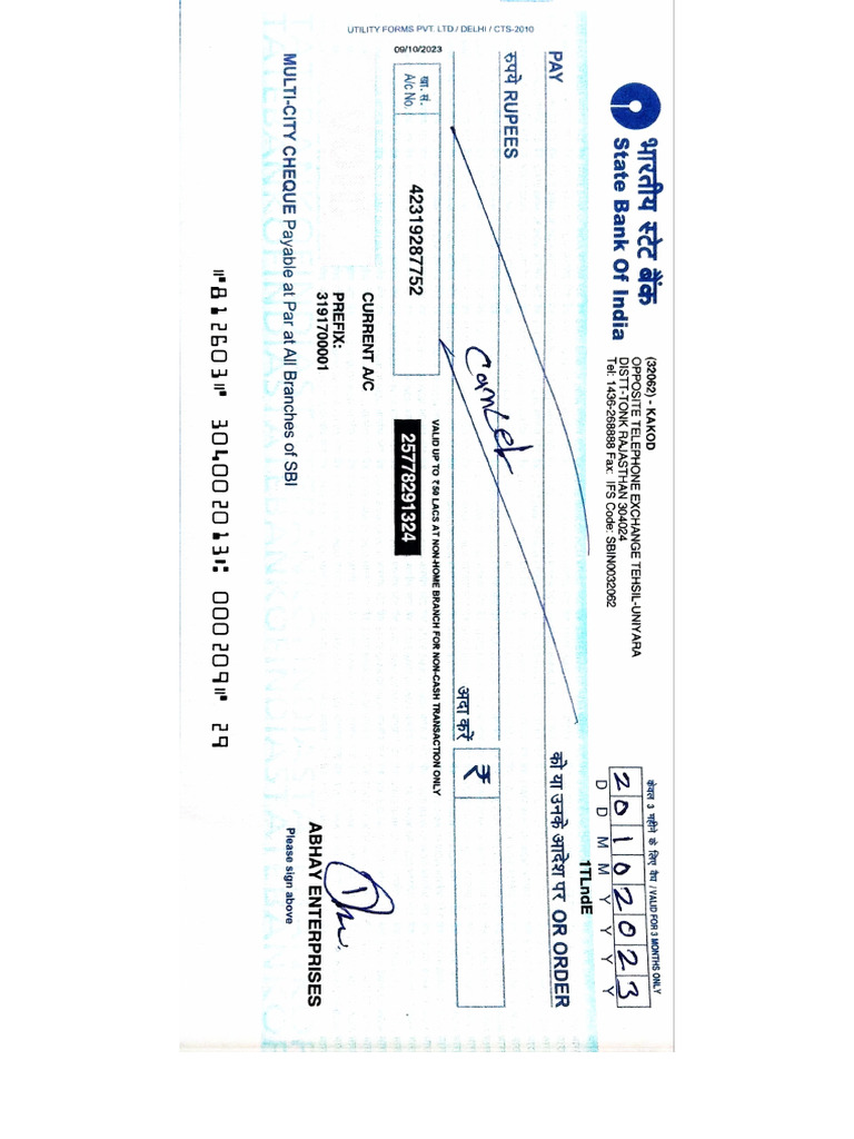Abhay Enterprises Cancel Cheque PDF | PDF