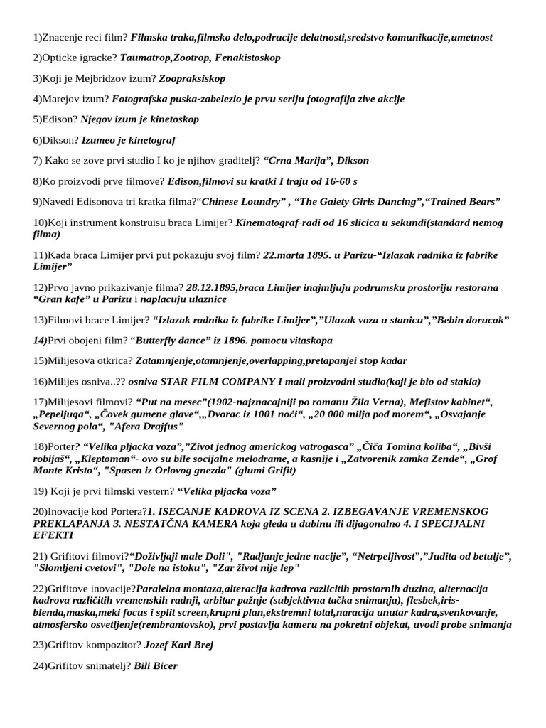 Istorija Filma (Drugi Deo Pitanja) | PDF