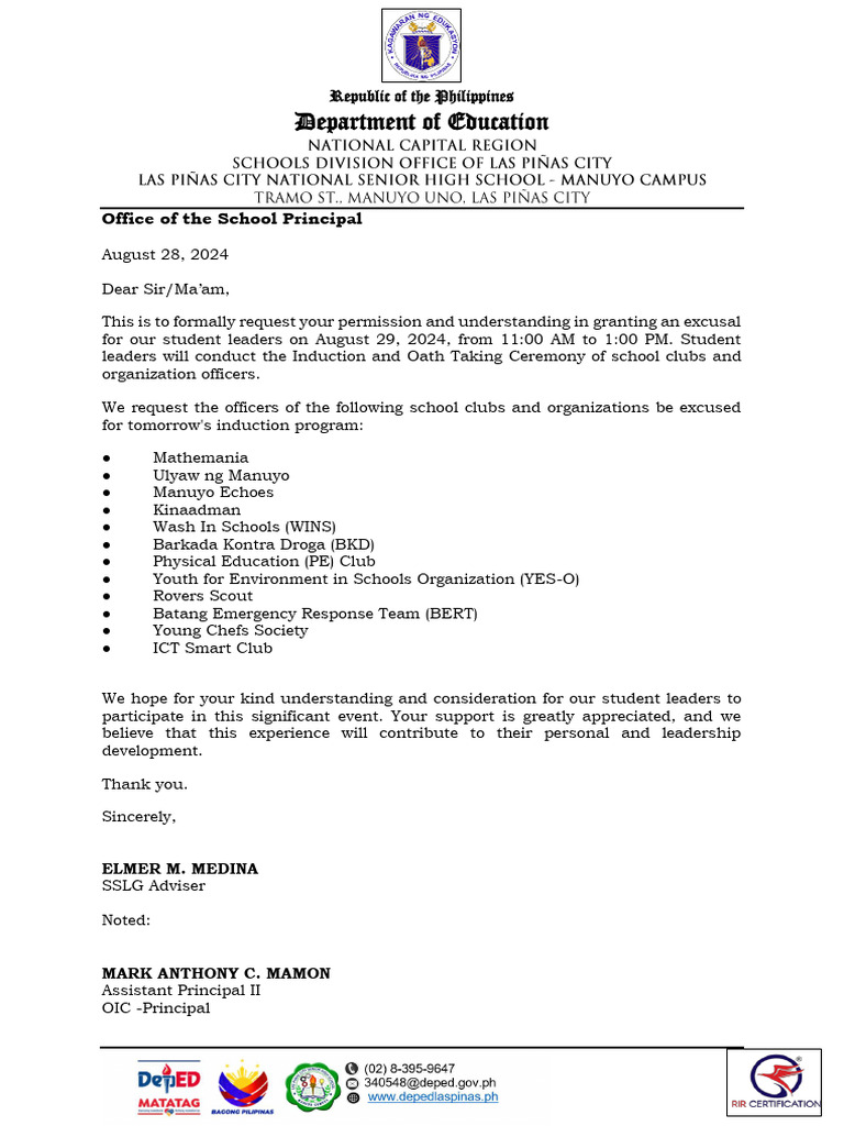 Student Leaders Induction Request | PDF