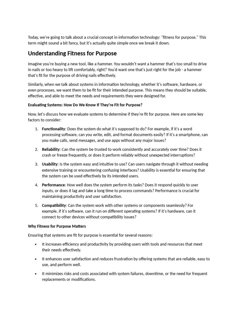 Understanding Fitness For Purpose: Evaluating Systems: How Do We Know ...
