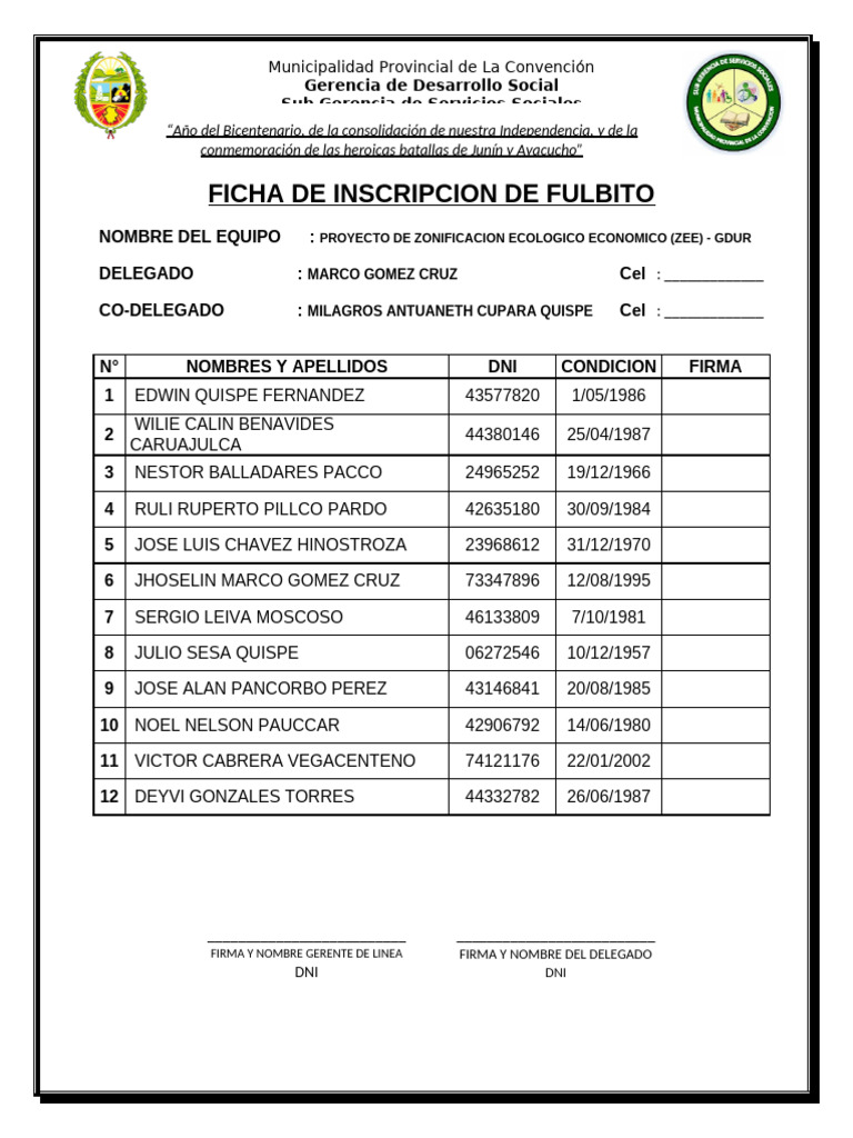 Ficha de Inscripcion | PDF