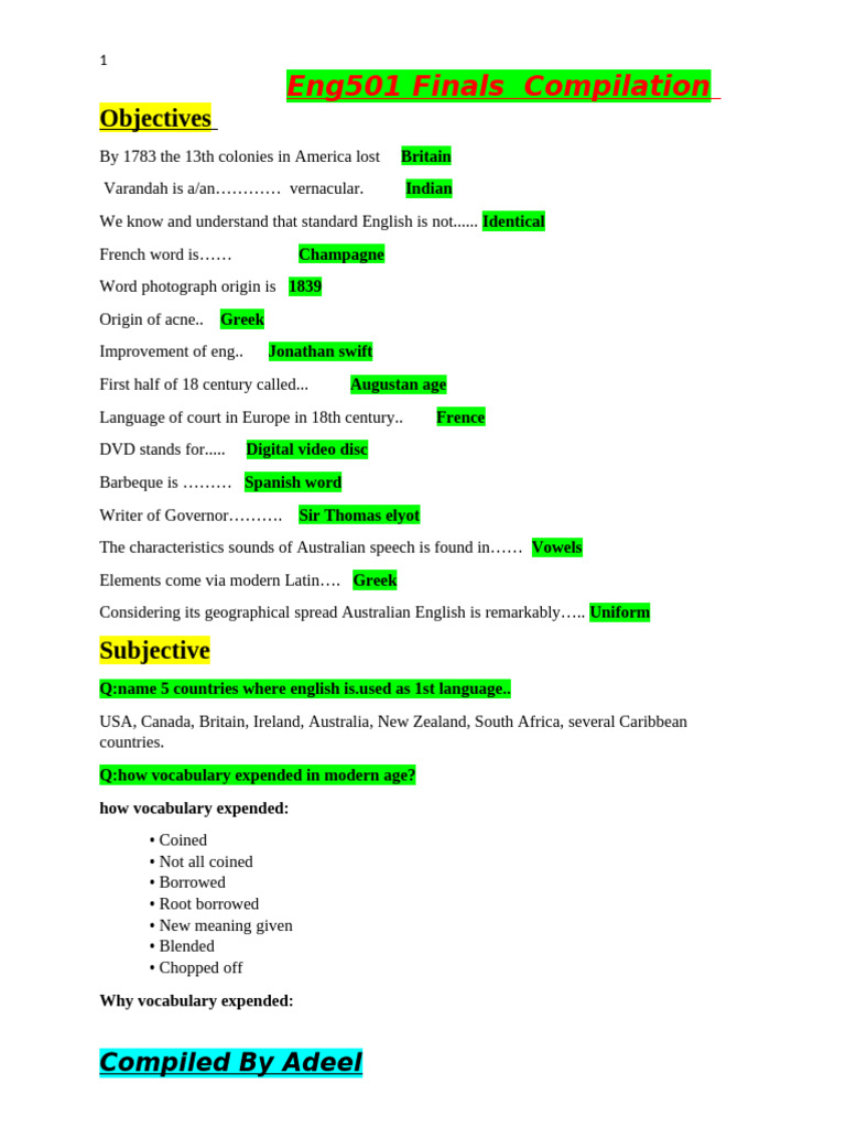 Eng501 Finals Compiled by Ad-Watermarked | PDF